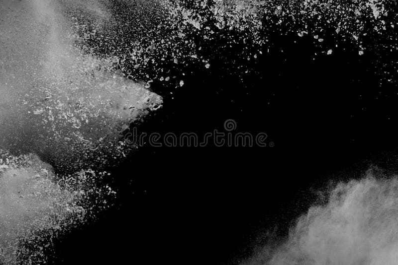 Bizarre Forms of White Powder Explosion Cloud Against Black Background ...