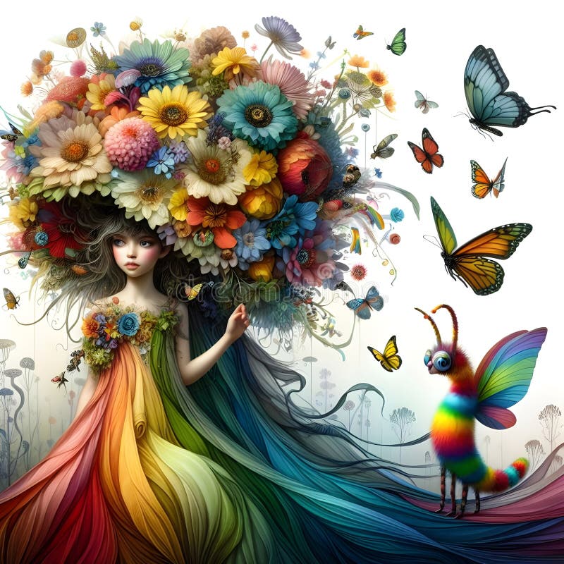 A Bizarre Image with a Female Pixie Wearing a Very Large Flower Hat with Butterflies on it ...