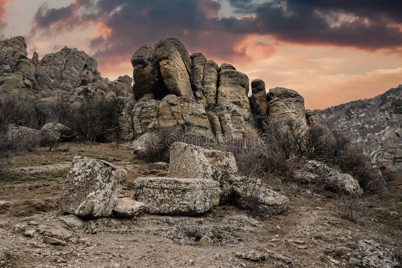 Bizarre Rocks of Valley of Ghosts on Mount Demerdzhi in Spring. Crimea ...