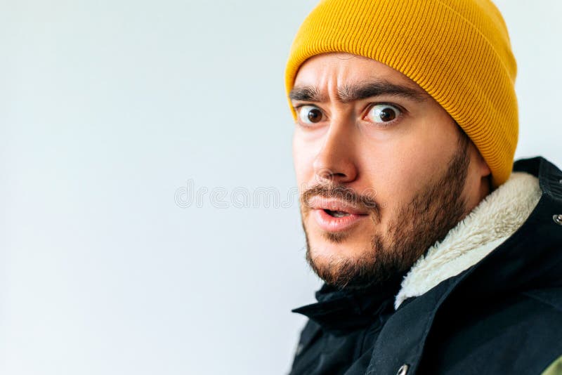 Bizarre and Strange Bearded Man with Yellow Hat. Stock Photo - Image of ...