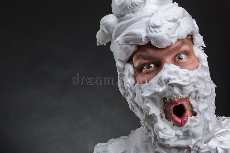 Funny Man with Shaving Foam Covered Face Stock Image - Image of crazy ...