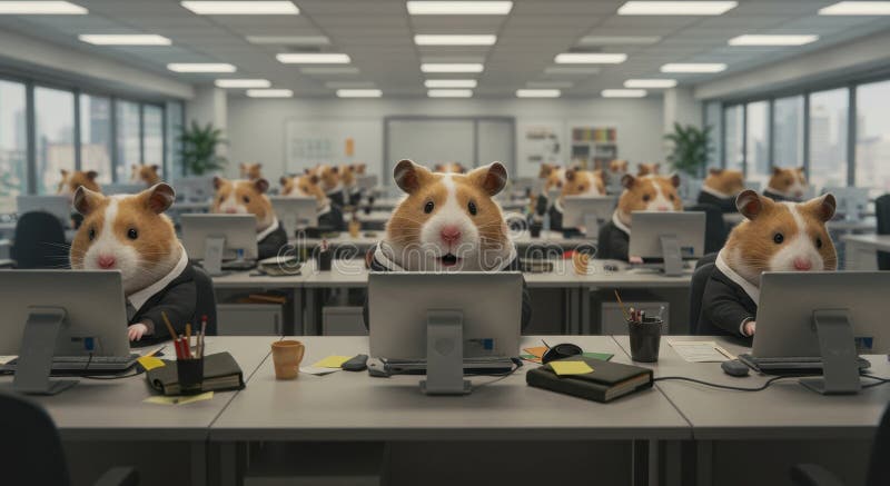 In a Bizarre and Surreal Office Setting, an Array of Hamsters Donning ...