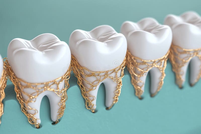 Bizarre Tooth Showcasing Golden Roots and Vines Intertwined in the ...