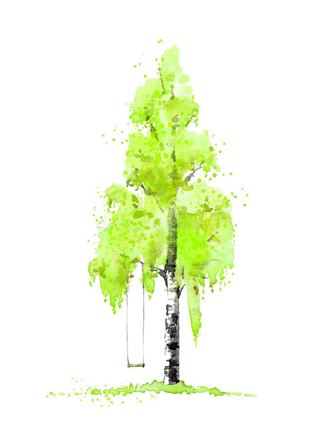 Björk i en sommar vektor illustrationer. Illustration av lövverk - 52661318