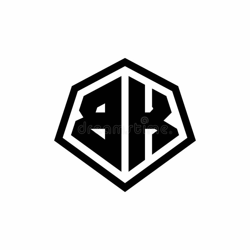 BK Monogram Logo with Hexagon Shape and Line Rounded Style Design ...