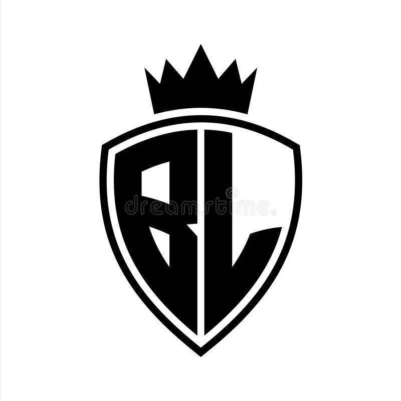 BL Letter Monogram Shield and Crown Outline Shape with Black and White ...