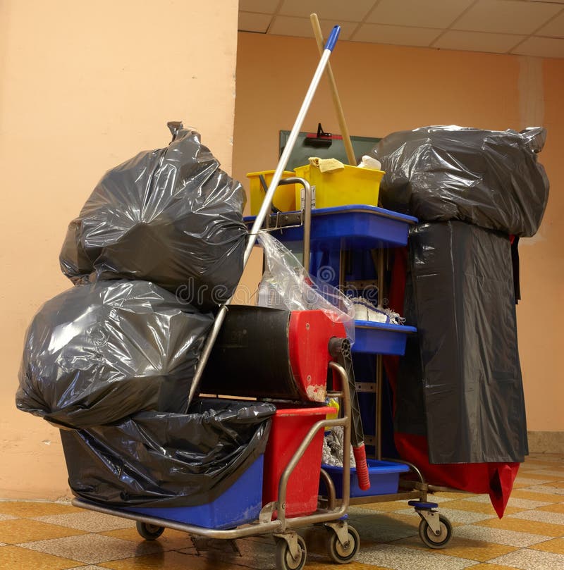 Blach garbage bags on cart stock image. Image of purity - 158128879