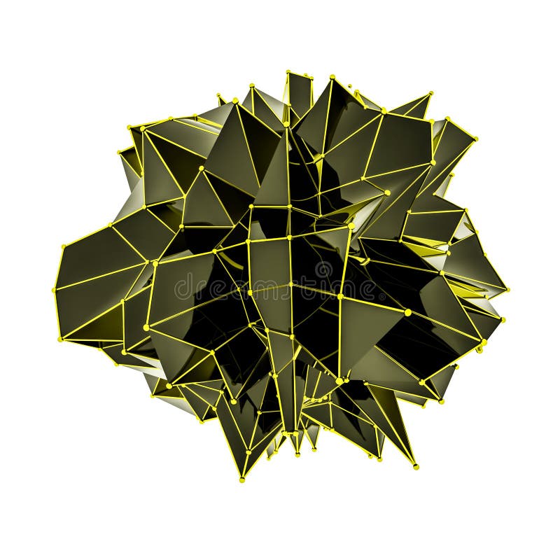 Black Abstract Figure with Gold Metal Mesh on a White Background. 3d ...