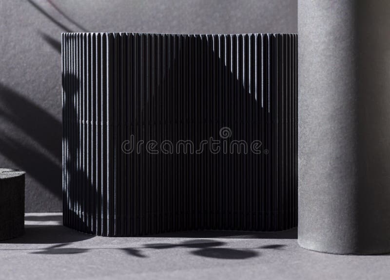 Black Abstract Geometric Shapes with Sun Harsh Shadows Frame. Dark ...