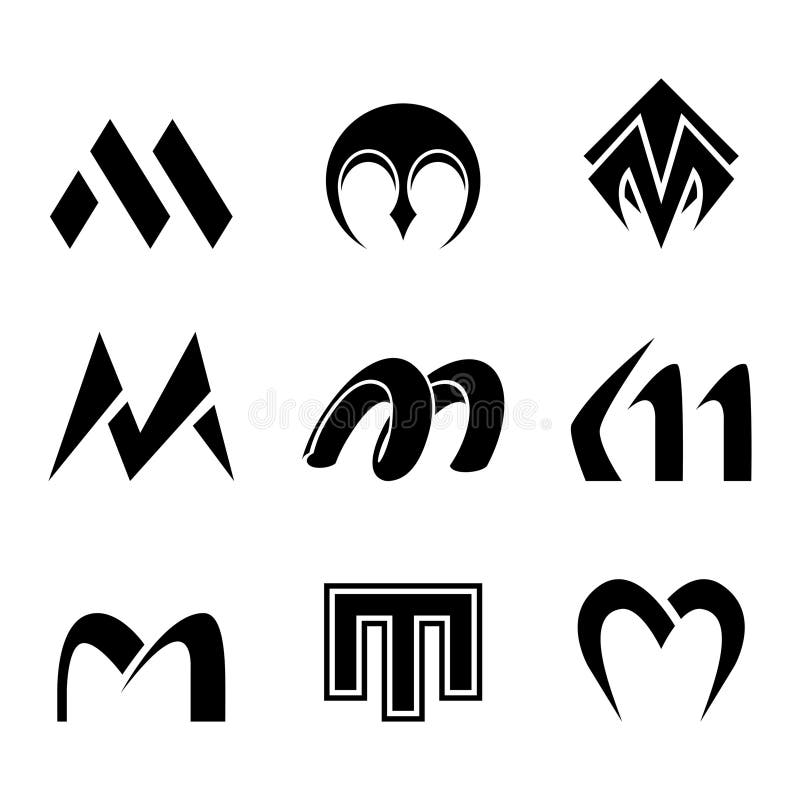 Black Abstract Letter M Icons on a White Background Stock Vector ...