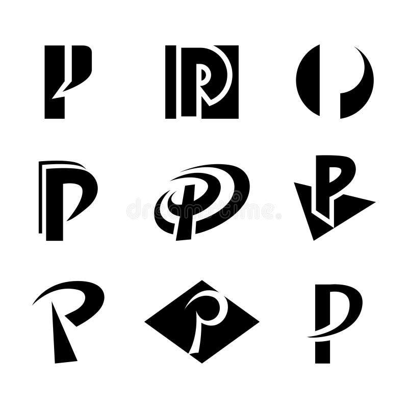 Black Abstract Letter P Icons on a White Background Stock Vector ...