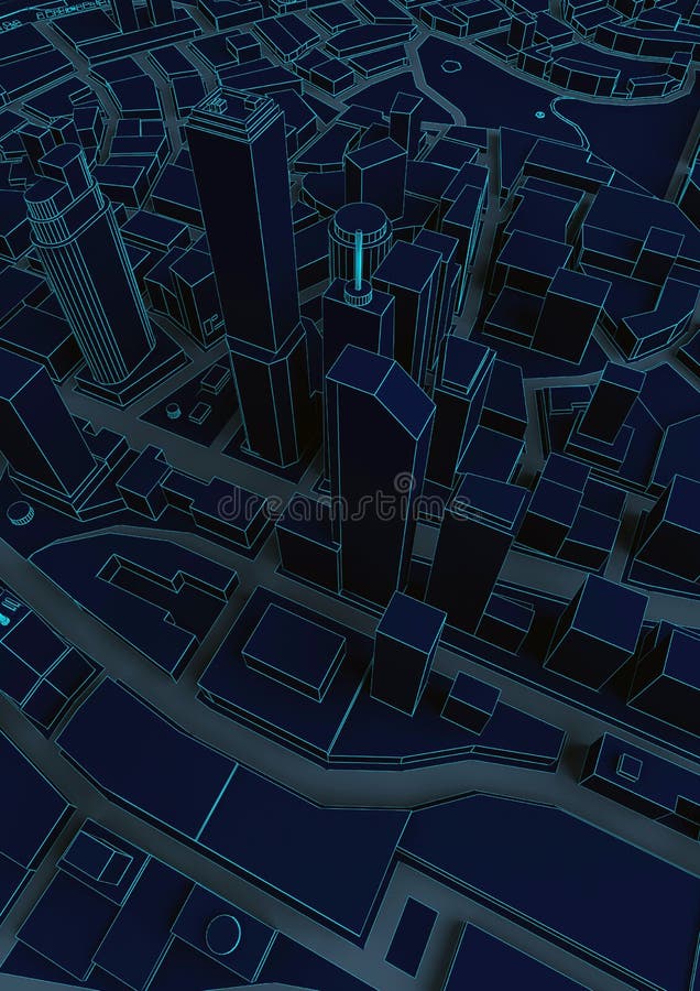 Black Abstract Low Poly City with Blue Lines Stock Illustration ...