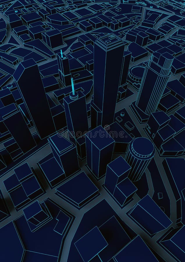 Black Abstract Low Poly City with Blue Lines Stock Illustration ...
