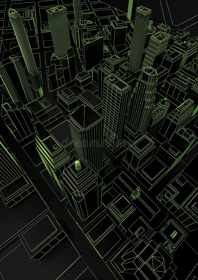 Black Abstract Low Poly City with Green Lines Stock Illustration ...
