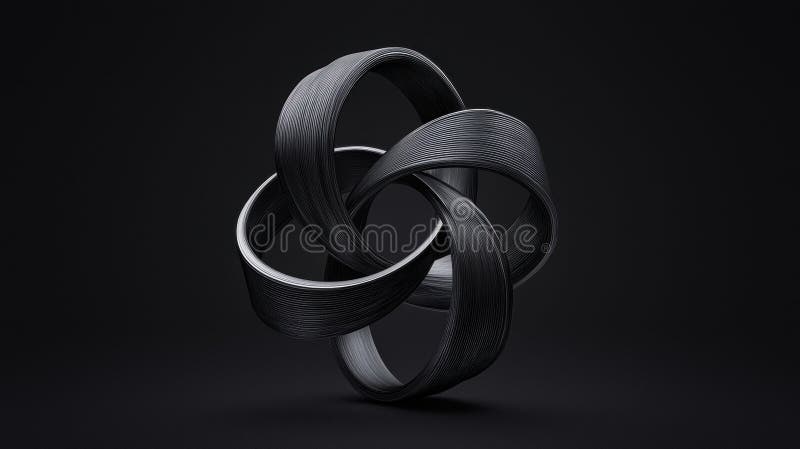 A Black Abstract Sculpture Composed of Intertwined Loops and Rings ...