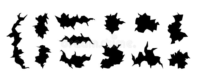Black Abstract Shapes with Broken and Torn Edges. Damaged Surface ...