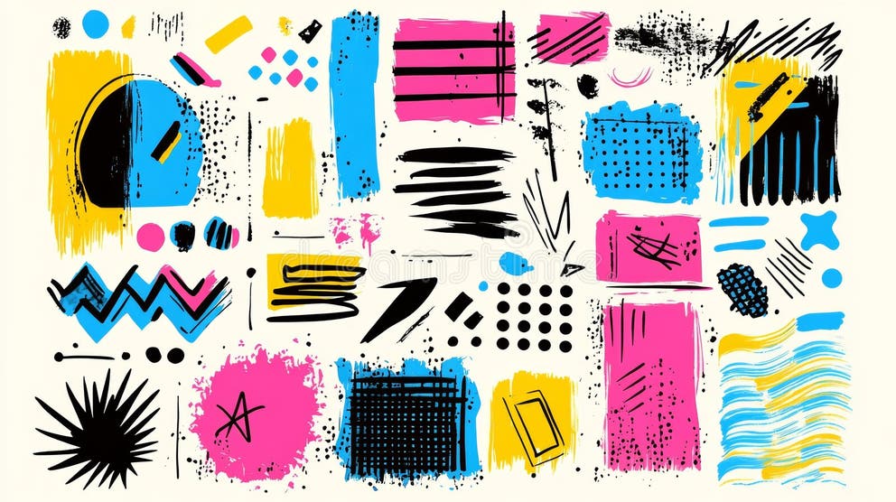 Black Abstract Shapes and Patterns Set Against a White Background Stock ...