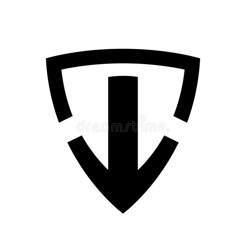 Black Abstract Shield Shaped Down Facing Arrow Icon Stock Vector ...