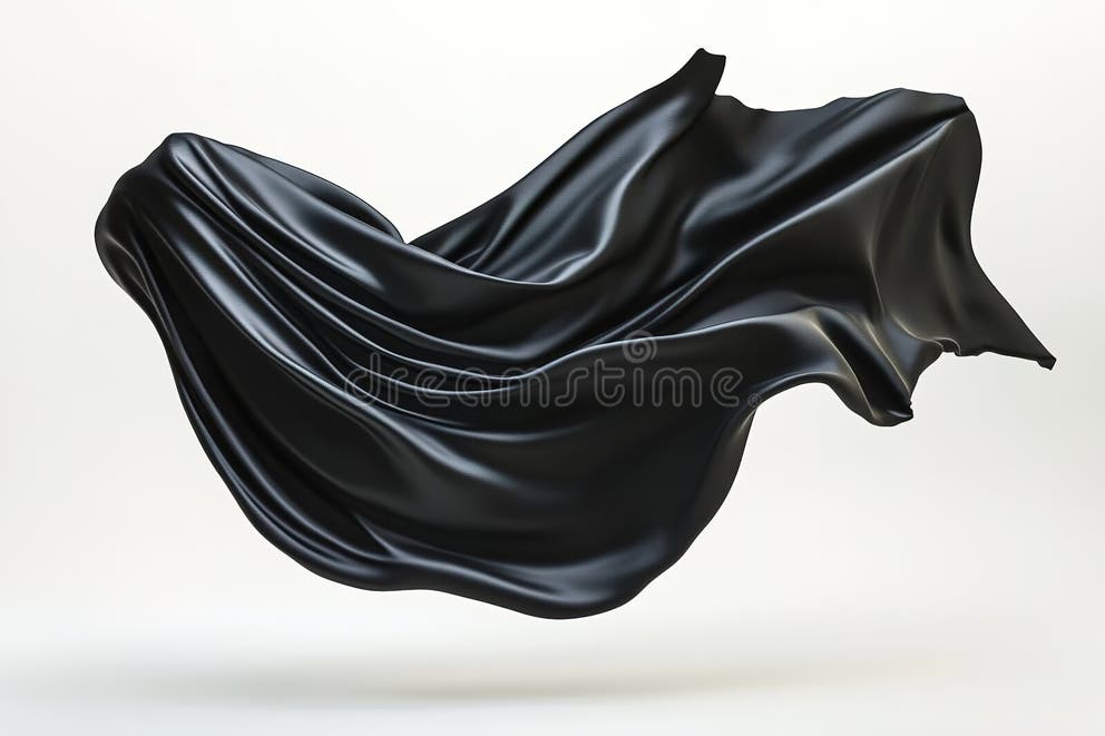 Black Abstract Silk Fabric Floating, Smooth Elegant Waves, Textile ...