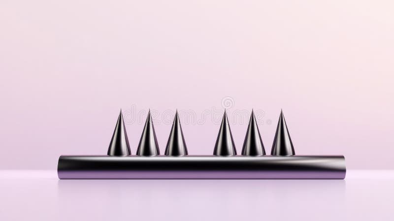 Black Abstract Spikes on a Metallic Cylinder Against Soft Pink Gradient ...