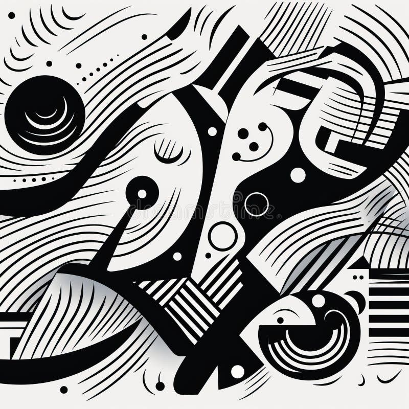 Dynamic Cubism: Abstract Black and White Design Drawing Stock ...