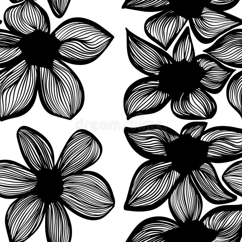 Black Abstract Zentangle Flowers Seamless Pattern Stock Illustration ...