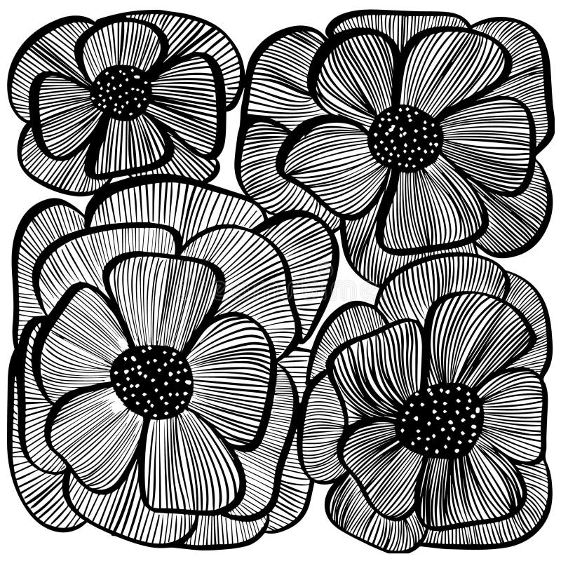 Black Abstract Zentangle Flowers Seamless Pattern Stock Illustration ...