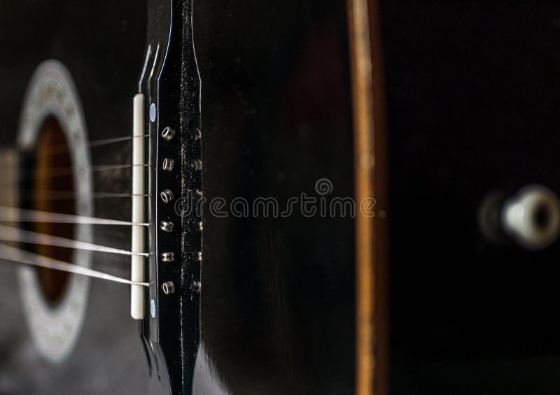 Black Acoustic Guitar Back Closeup Stock Photo - Image of string ...