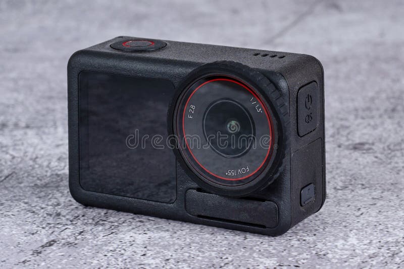 Black Action Camera Front View Placed on the Table Stock Image - Image ...
