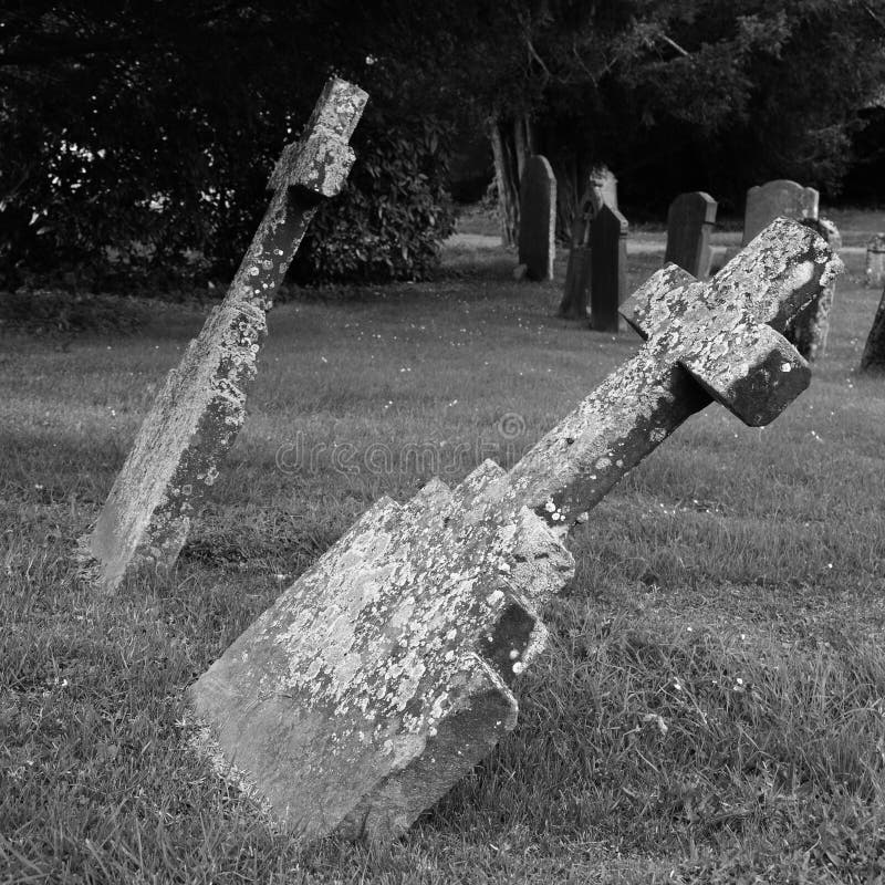 Black Adn White Gravestones Falling Over Stock Photo - Image of falling ...