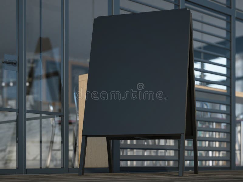 Black Advertising Stand Near Cafe. 3d Rendering Stock Photo - Image of ...