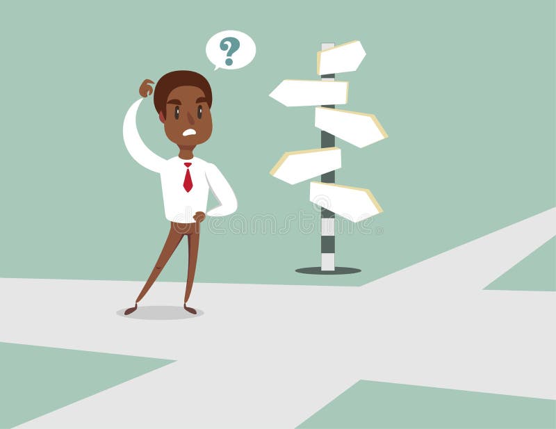 Black African American Businessman Standing at Cross Road Confused by ... Black African American Businessman Standing at Cross Road Confused by ...