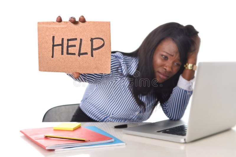 Black African American Ethnicity Frustrated Woman Working In Stress At