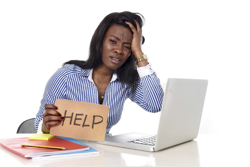 Black African American Ethnicity Frustrated Woman Working In Stress At