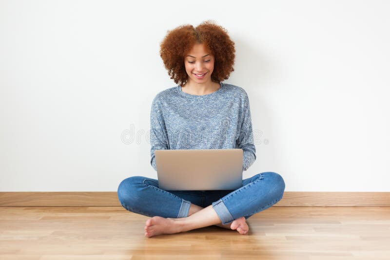 Black African American Student Girl Using a Laptop Stock Image - Image ...