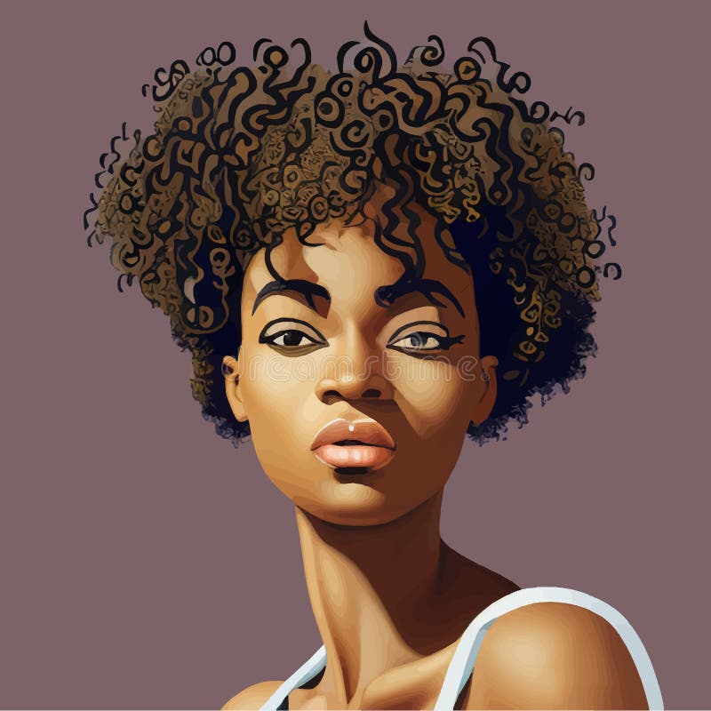 Black Afro African American Girl Woman Lady Vector Illustration