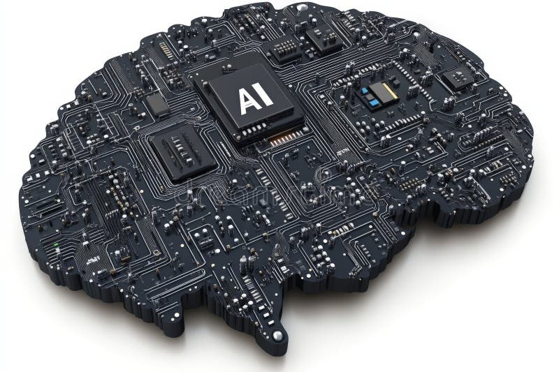 Black AI Brain Chip Embedded in Circuitry Symbolizing Technological ...