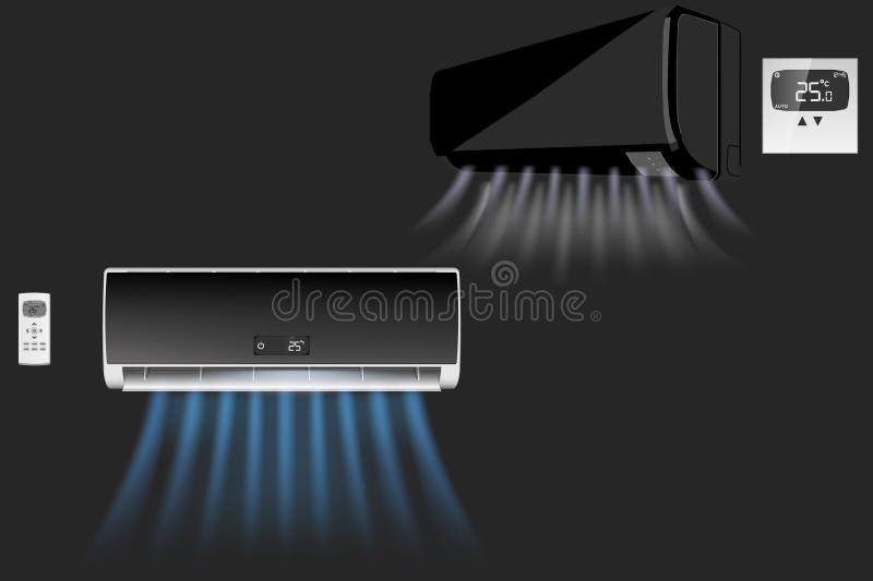 Black Air Conditioner with Cold Wind Effect. Stock Illustration ...