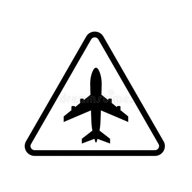 Black Airplane Silhouette Inside Triangular Warning Sign Stock ...
