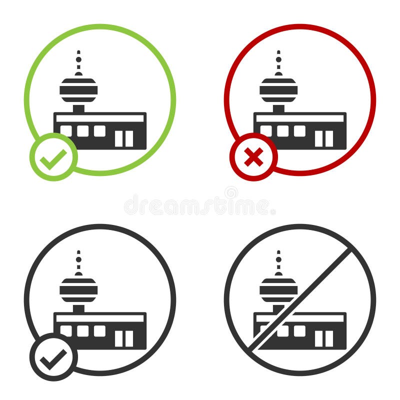 Black Airport Control Tower Icon Isolated on White Background. Circle ...