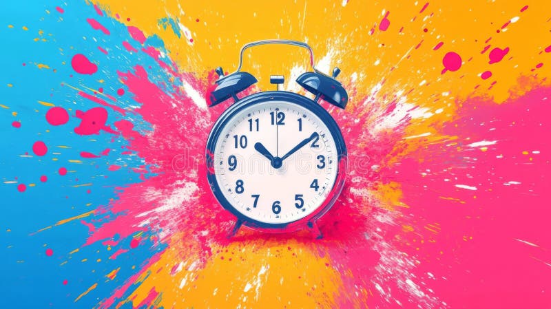 Black Alarm Clock in a Colorful Paint Splash Stock Illustration ...