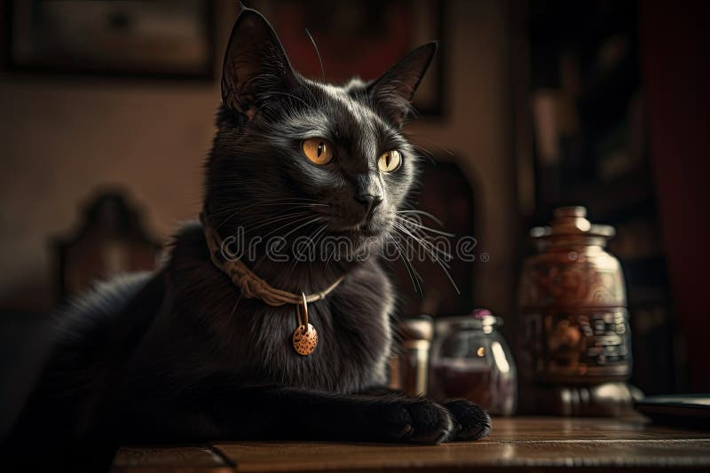 Black alchemy cat stock illustration. Illustration of magic - 285602351