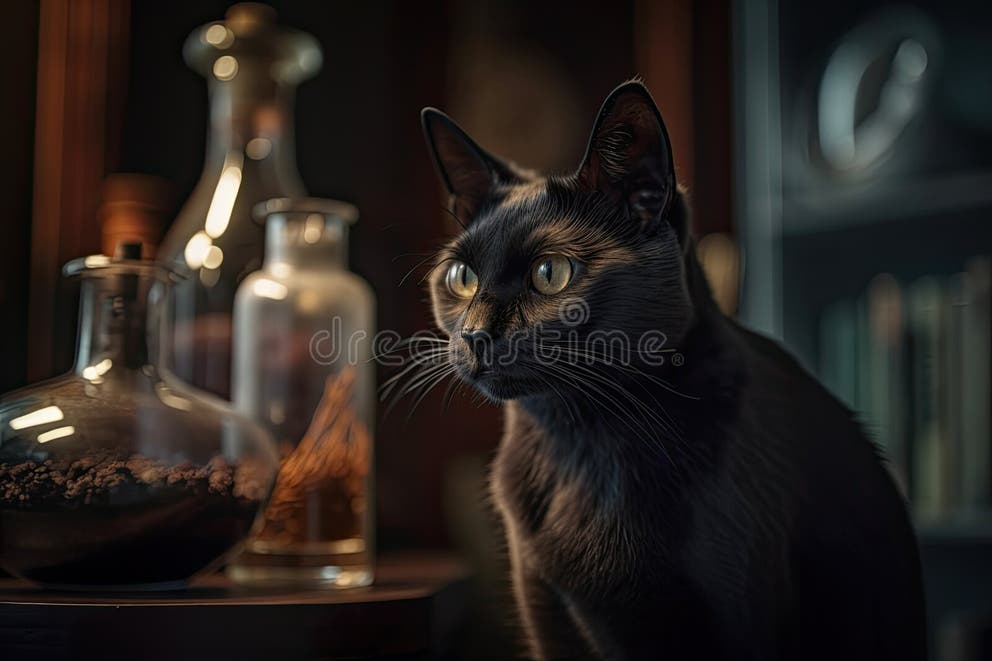 Black alchemy cat stock image. Image of companion, sorcerer - 289104235