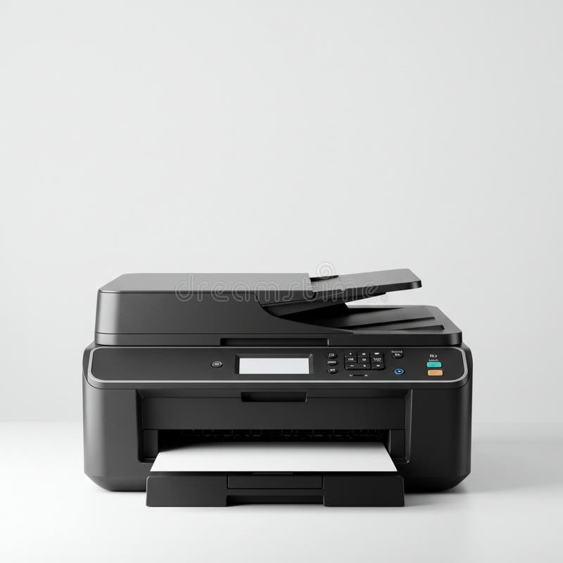 Black All-in-one Printer with a Sleek Design Features a Sheet of Paper ...