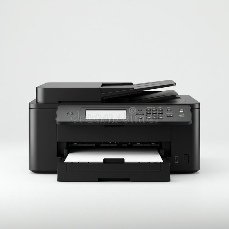 Black All-in-one Printer with a Sleek, Rectangular Design. Features a ...