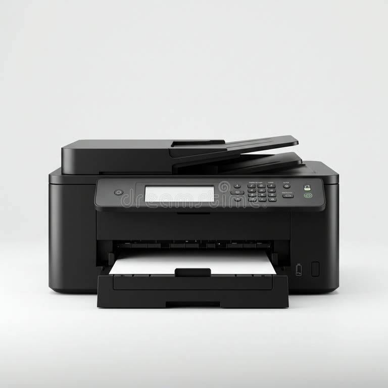 Black All-in-one Printer with a Sleek, Rectangular Design. Features a ...