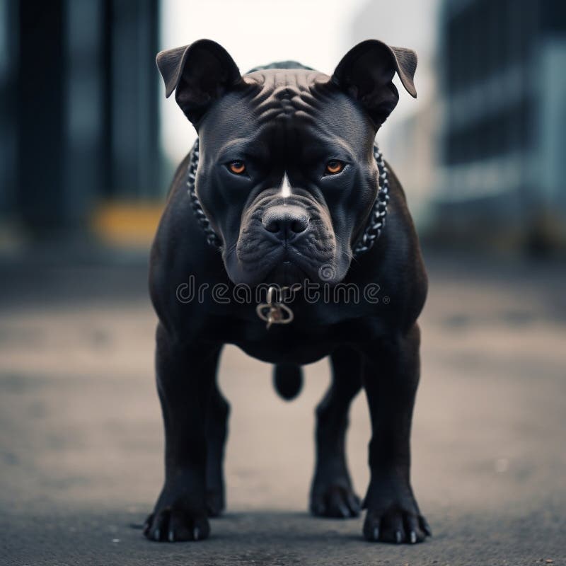 Black American Bully Dog Standing Strong, Gazing at the Camera. AI ...