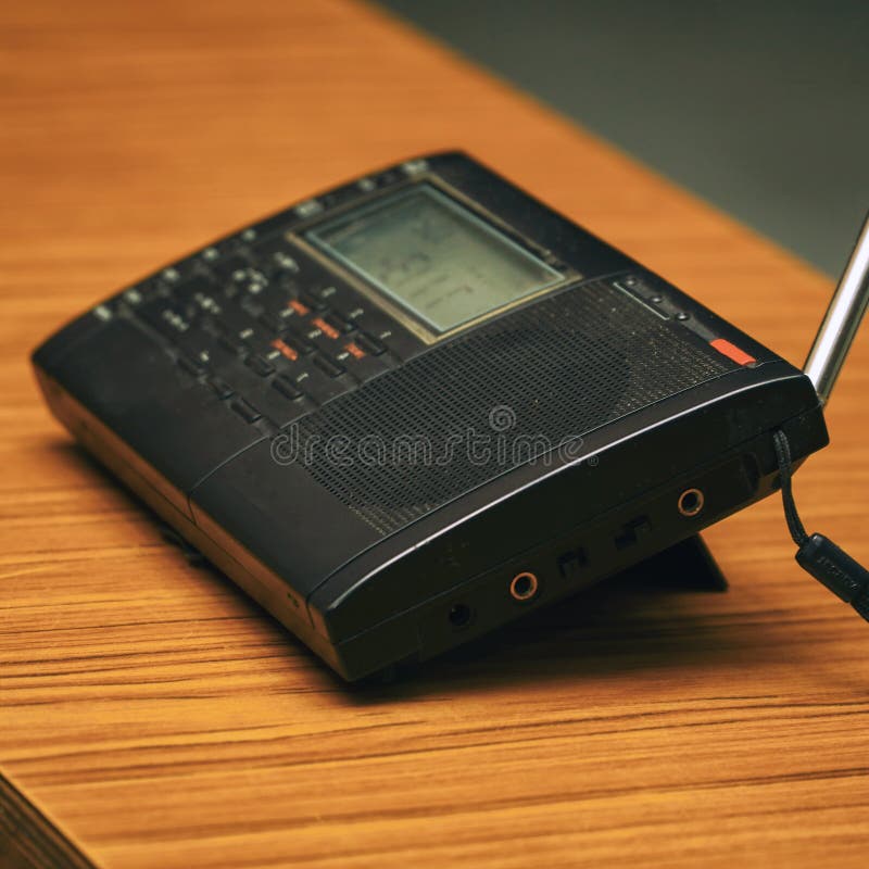 Black Analog Radio Receiver on Wooden Table Stock Photo - Image of ...
