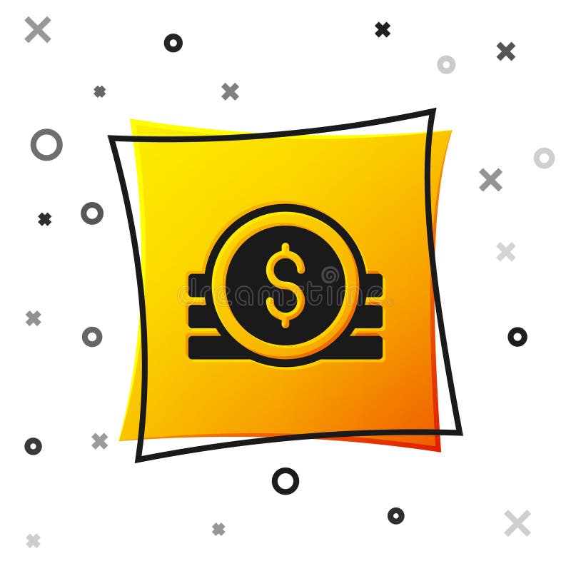 Black Ancient Coin Icon Isolated on White Background. Yellow Square ...