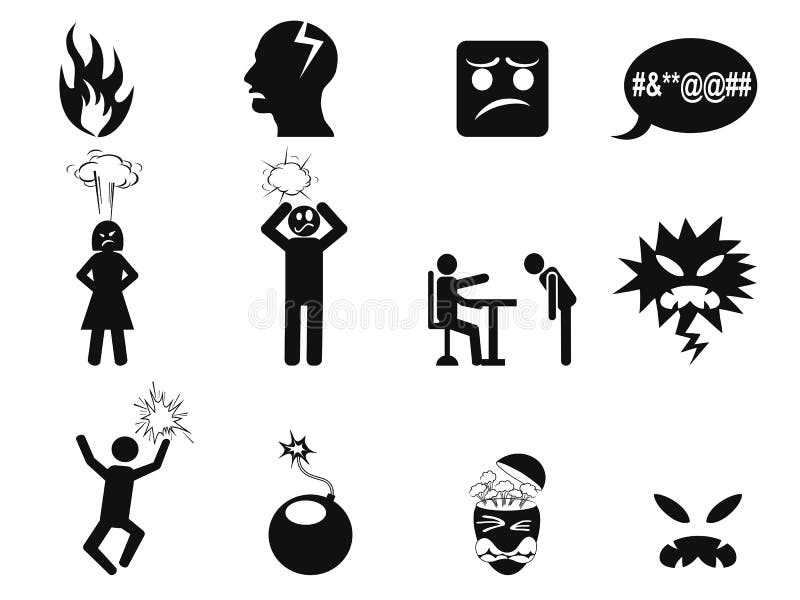 Black angry icons set stock vector. Illustration of fire - 90704797